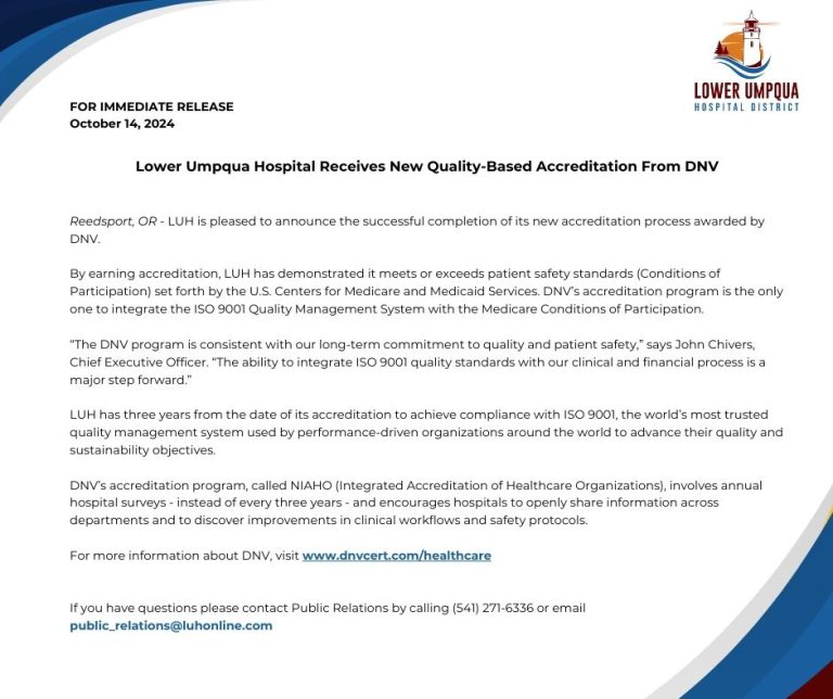 LUH Awarded DNV Accreditation • Lower Umpqua Hospital